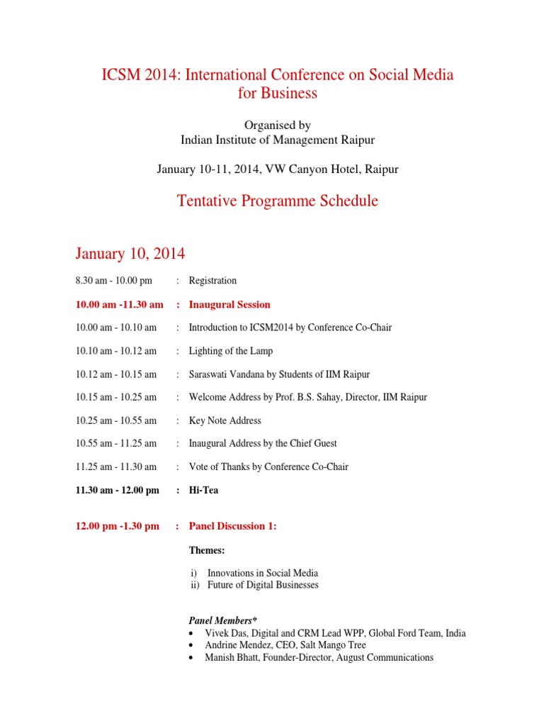 Iim Raipur Conference Schedule | PDF | Social Media | Popular Culture ...