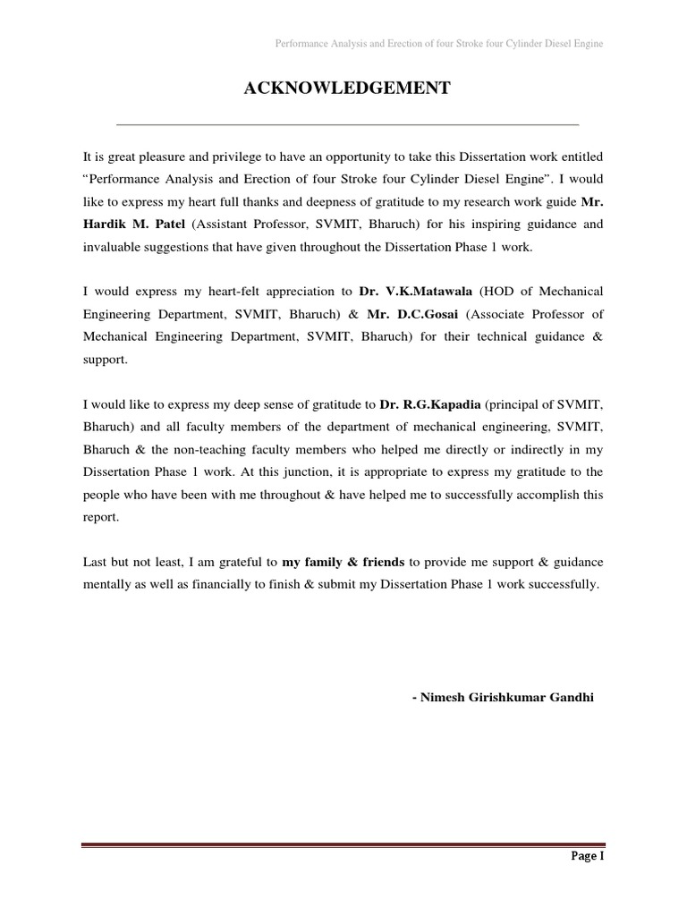 Acknowledgement | PDF | Diesel Engine | Engines