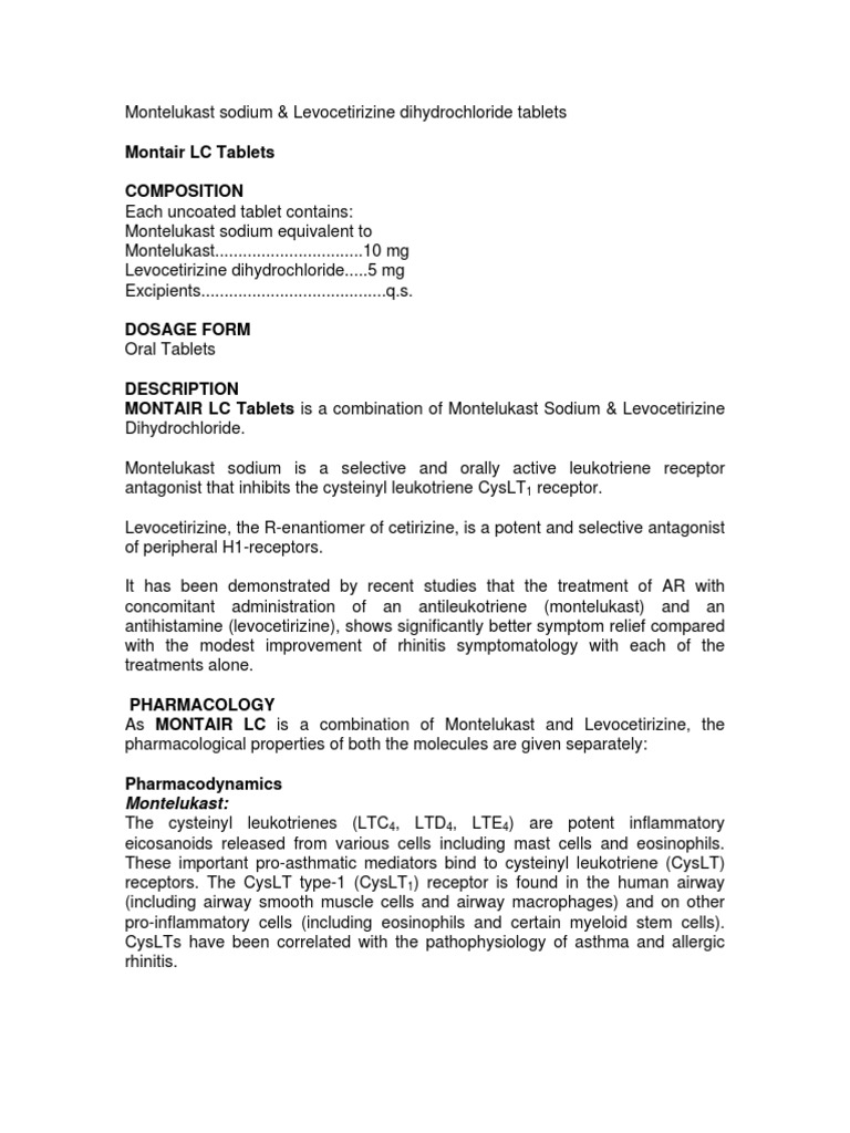 Montair LC Tablets | PDF | Pharmacokinetics | Dose (Biochemistry)