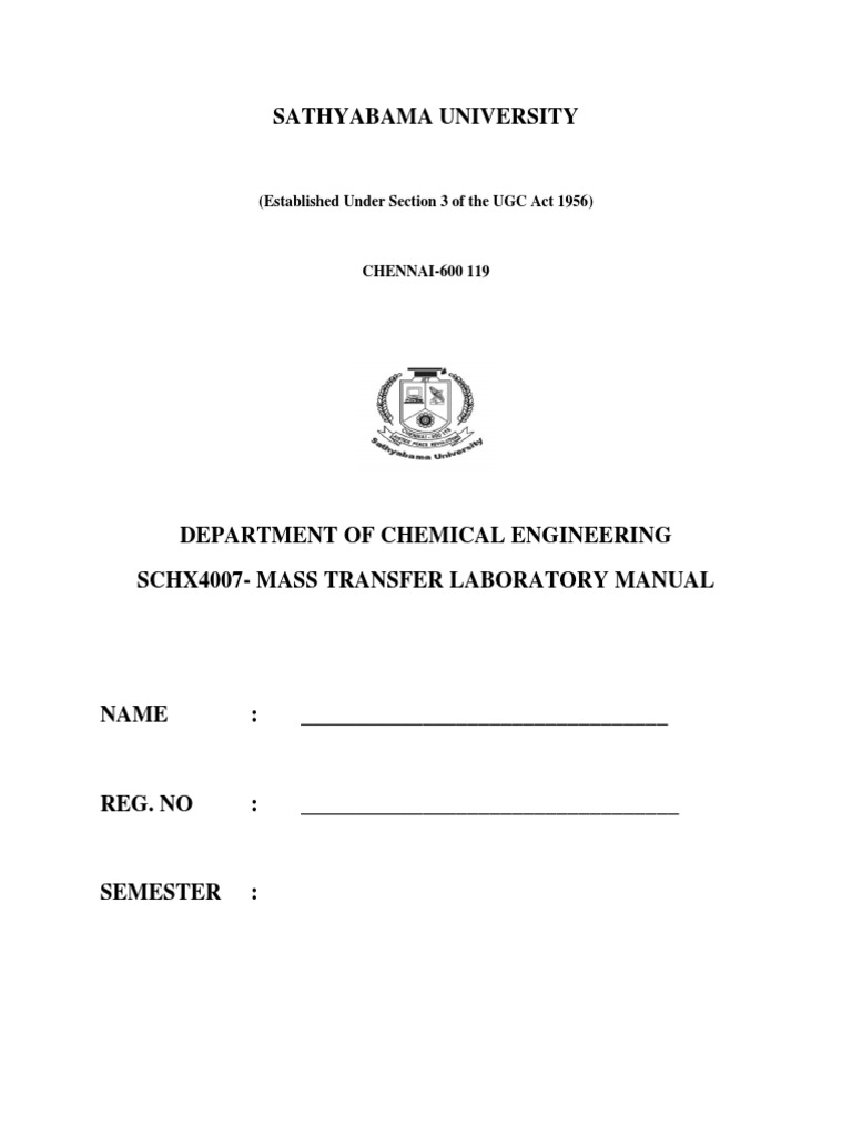 Schx4007 Mass Transfer Lab | PDF | Distillation | Diffusion