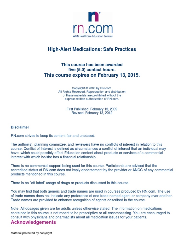 High Alert Medication | Download Free PDF | Intravenous Therapy ...