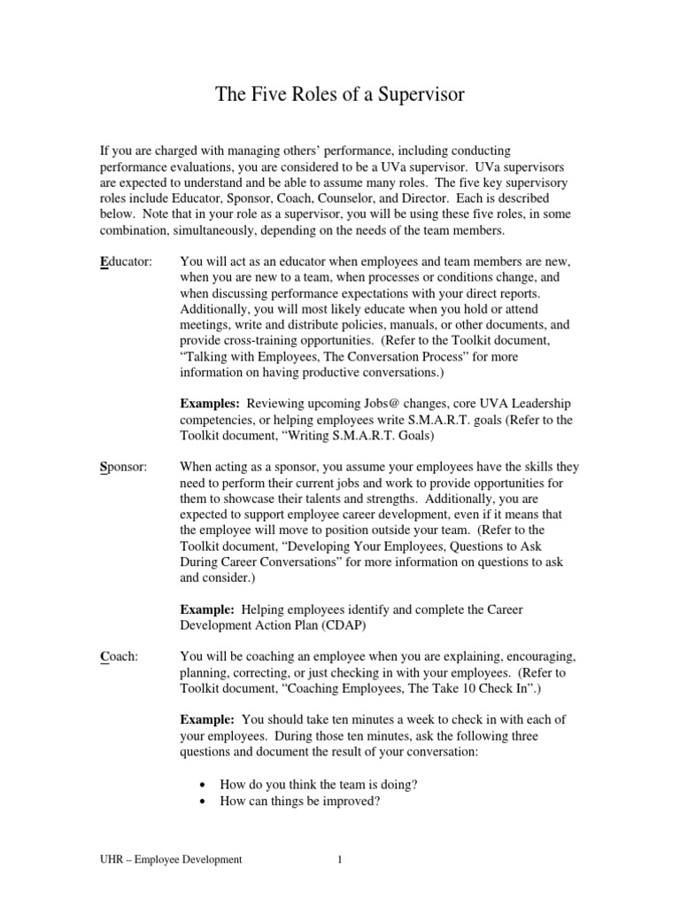 Supervisor Five Roles | PDF | Competence (Human Resources) | Employment