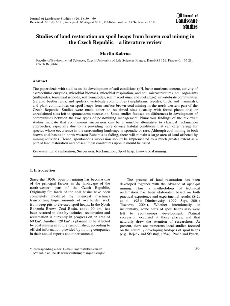 Studies of Land Restoration On Spoil Heaps From Brown Coal Mining | PDF ...