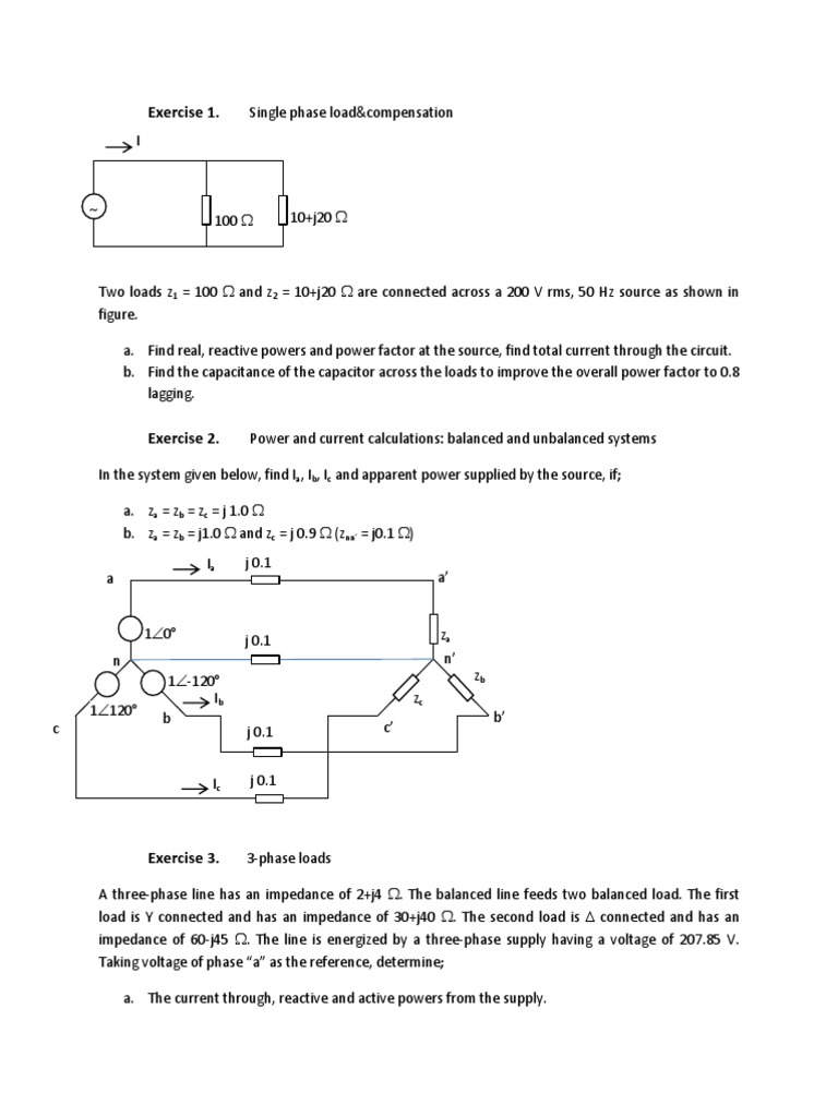 Exercise 1.: Single Phase Load&compensation | PDF | Transformer ...