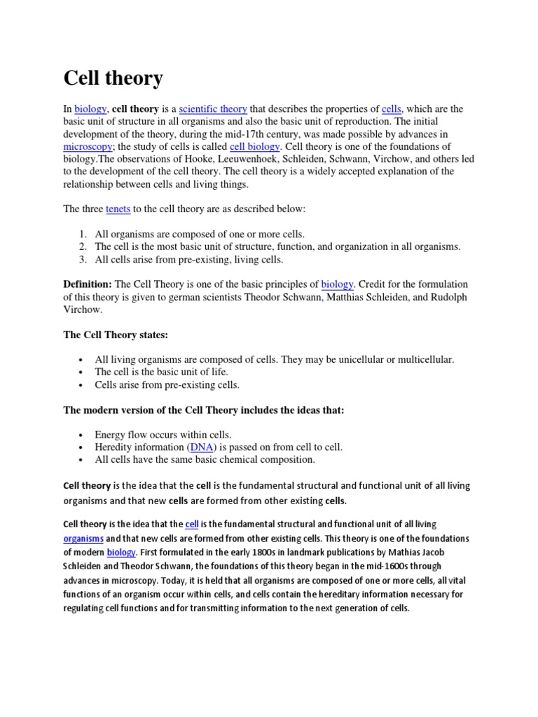 Cell Theory: Biology Scientific Theory Cells | PDF | Microscopy | Cell ...