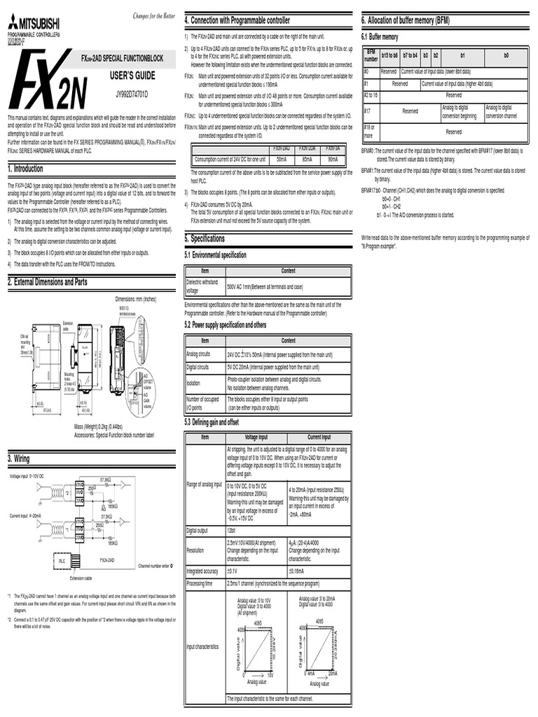 Fx2n-2ad User's Guide | Power Supply | Programmable Logic Controller
