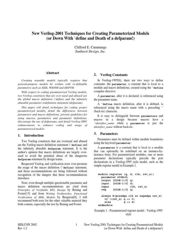 New Verilog-2001 Techniques For Creating Parameterized Models (Or Down With 'Define and Death of ...