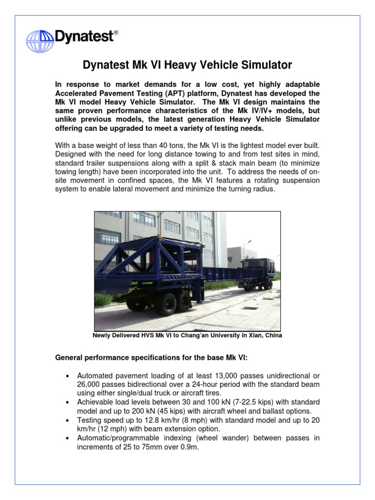 Dynatest Mk VI Heavy Vehicle Simulator | PDF