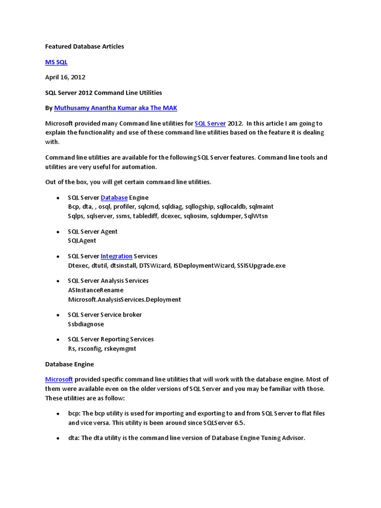 SQL Server 2012 Command Line Tools | PDF | Microsoft Sql Server ...