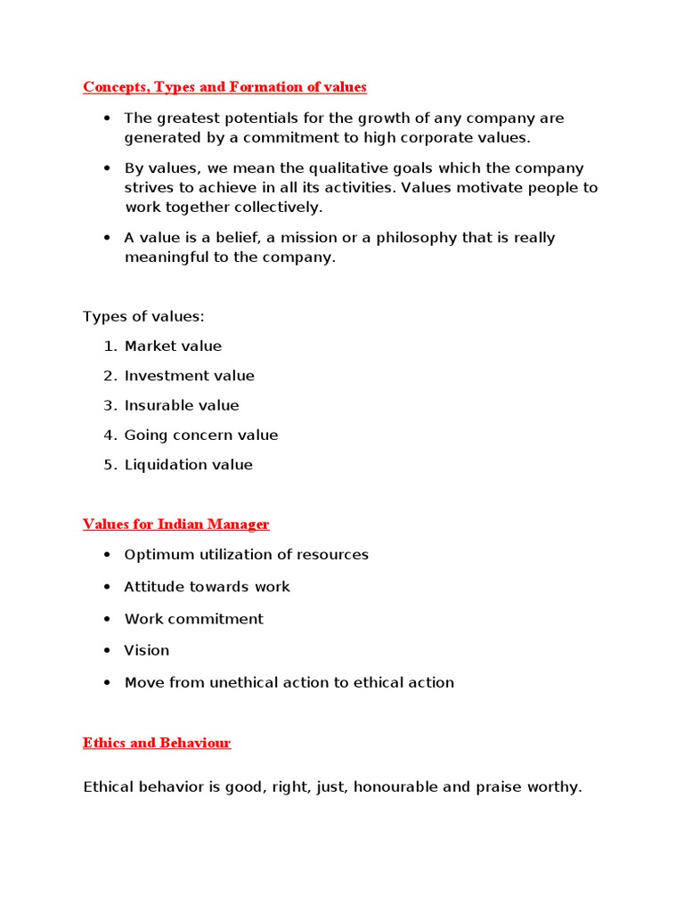 Concepts, Types and Formation of Values | PDF | Value (Ethics ...