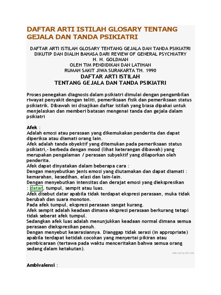 Istilah Psikiatri: Panduan Lengkap | PDF