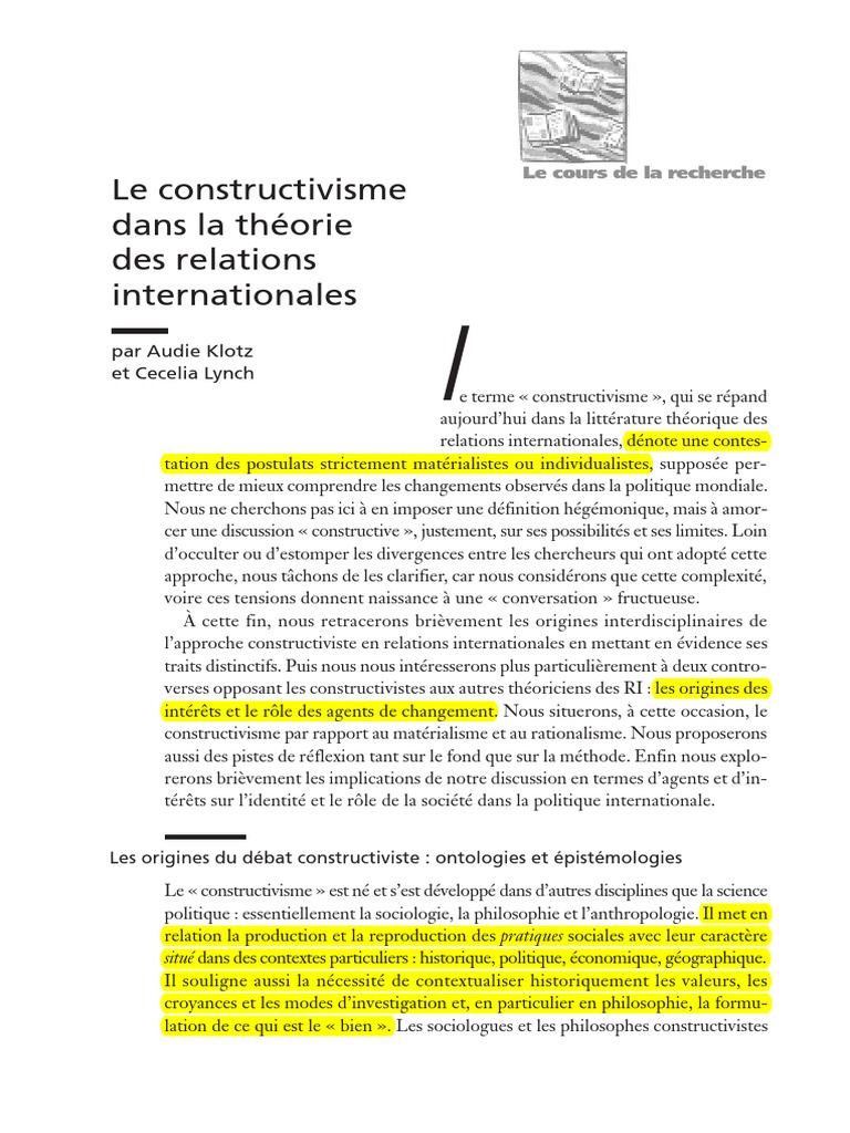 Le Constructivisme Dans La Théorie Des Relations Internationales | PDF | Constructionnisme ...
