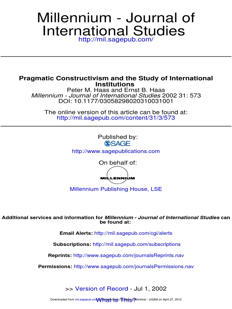 Haas - Pragmatic Constructivism | PDF | Positivism | Pragmatism