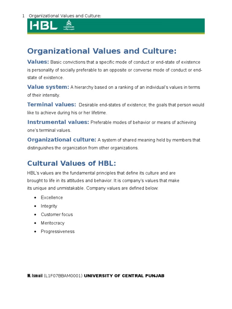 Values & Culture of HBL | PDF