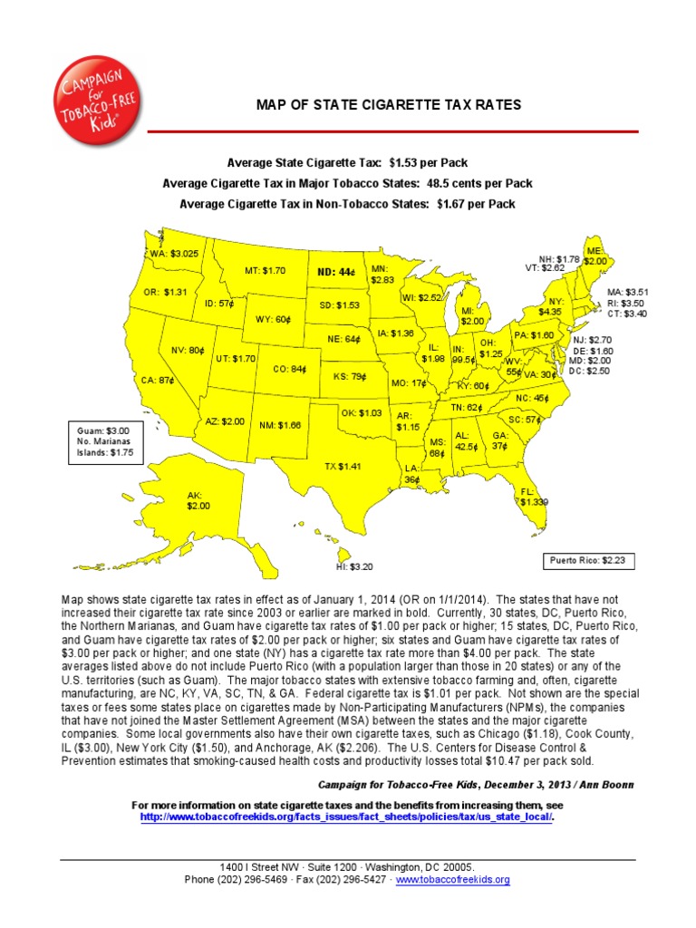 Map of State Cigarette Tax Rates | PDF | Cigarette | Guam
