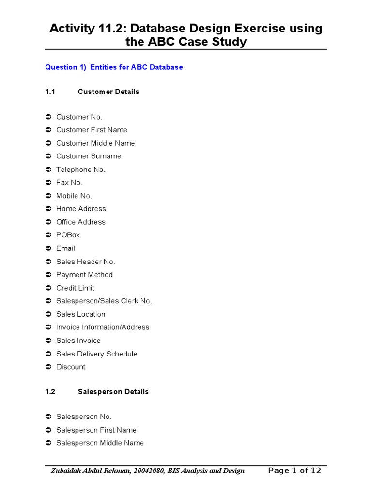 Database Design Exercise Using The ABC Case Study | PDF | Sales | Information Retrieval