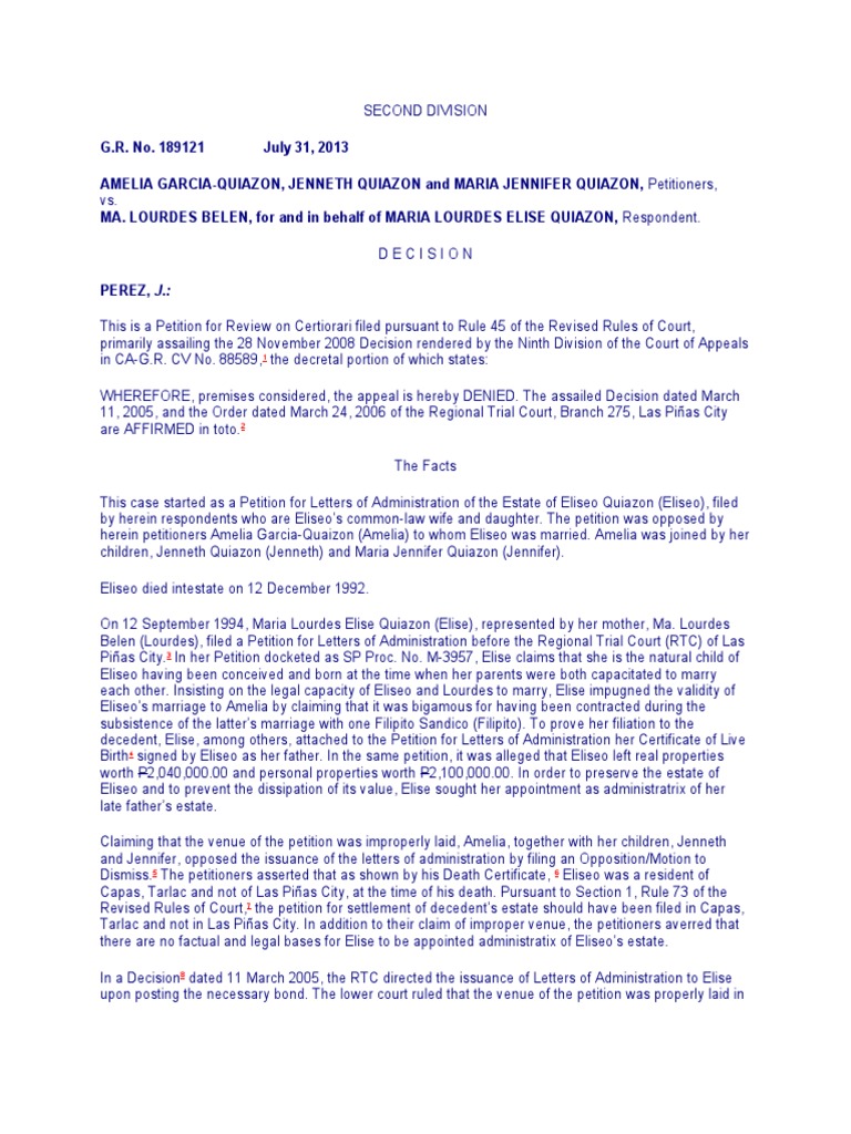 Amelia Garcia-Quiazon, Jenneth Quiazon and Maria Jennifer Quiazon Vs Ma ...