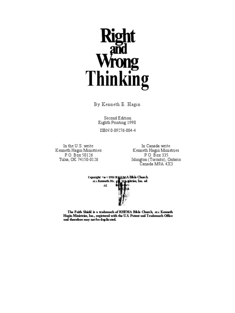 Kenneth E Hagin Right and Wrong Thinking | PDF