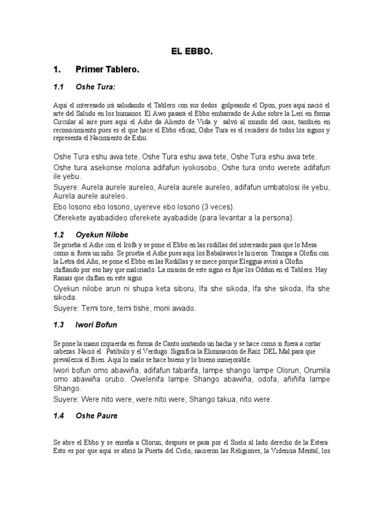 El Ebo de Tablero Tradicional Ifa | PDF | Santeria | Religión étnica