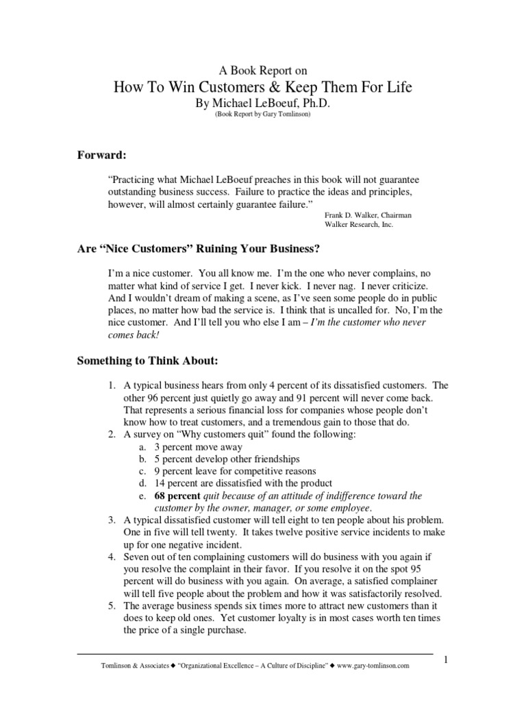 How To Win Customers For Life - Book Report | PDF