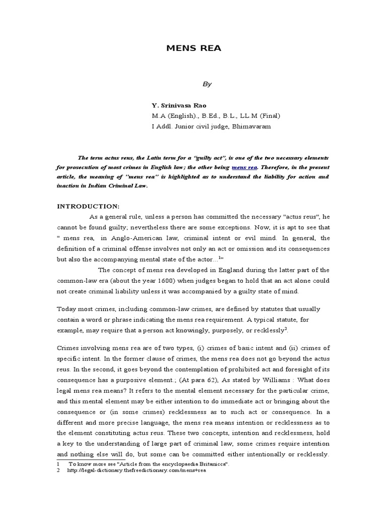 mens-rea | Mens Rea | Intention (Criminal Law)