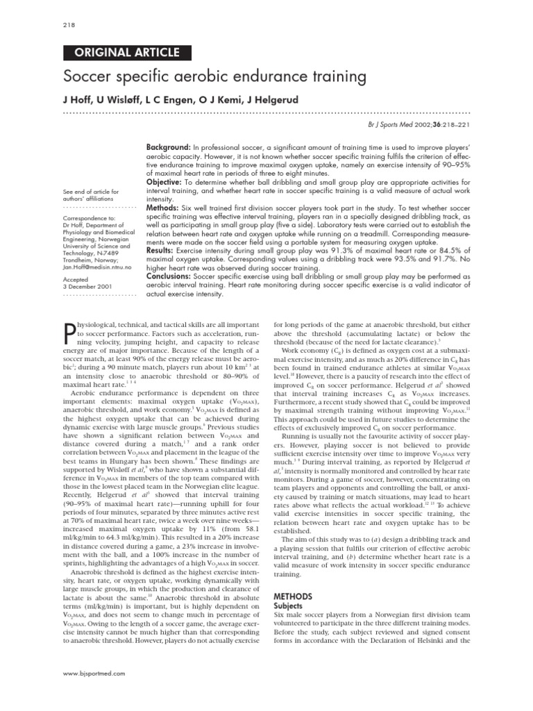 Soccer-Specific Aerobic Training Efficacy | PDF | Aerobic Exercise ...