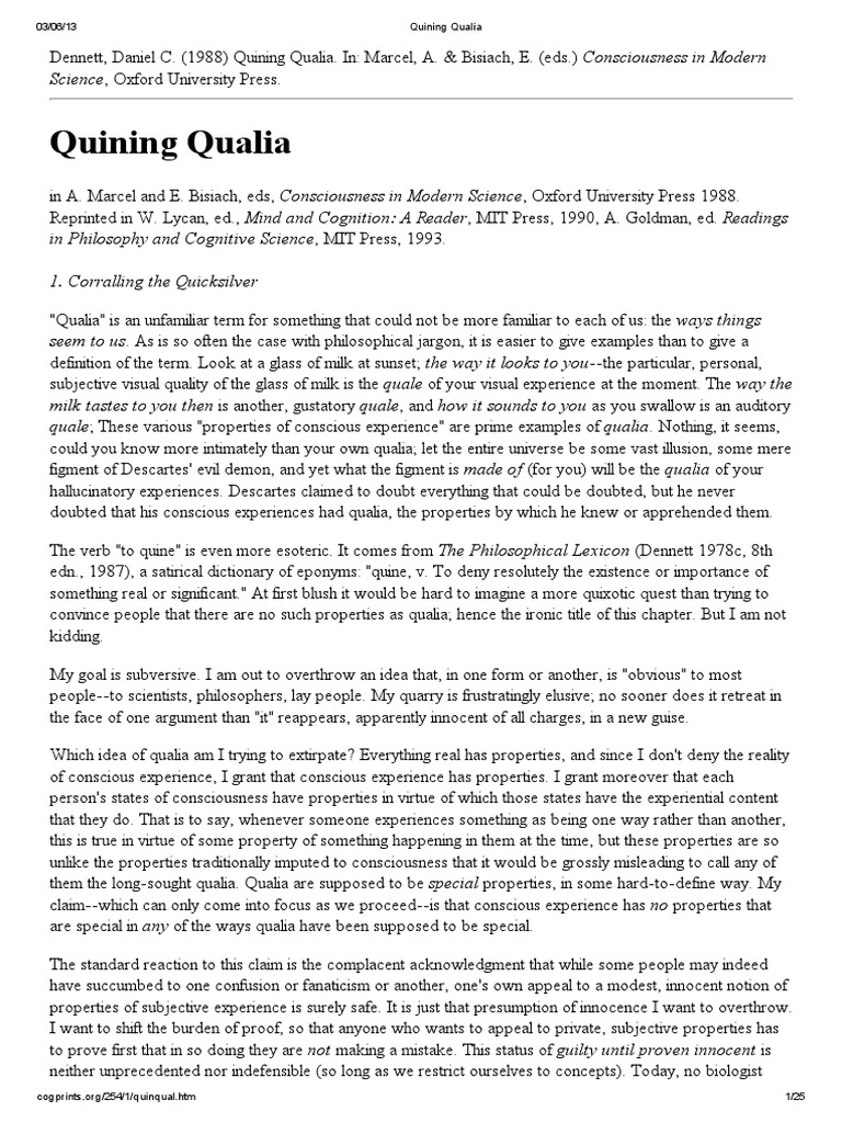 Quining Qualia | PDF | Qualia | Philosophy Of Mind