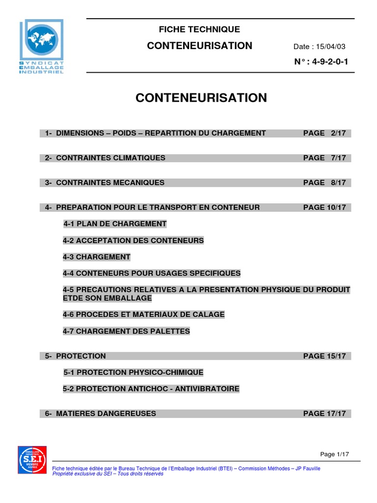 Fiche Technique de Conteneurisation | PDF | Palette de manutention ...