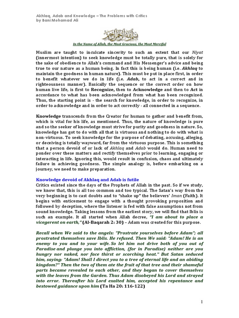 Akhlaq, Adab and Knowledge | PDF | Monotheistic Religions | Abrahamic ...
