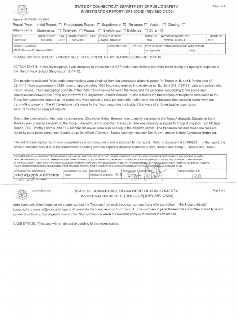 Sandy Hook Shooting: Police Radio Transmission Transcript | PDF
