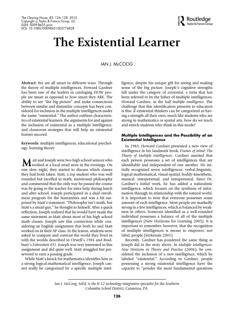 Existential Learner - Ian McCoog PDF | PDF | Existentialism | Intelligence