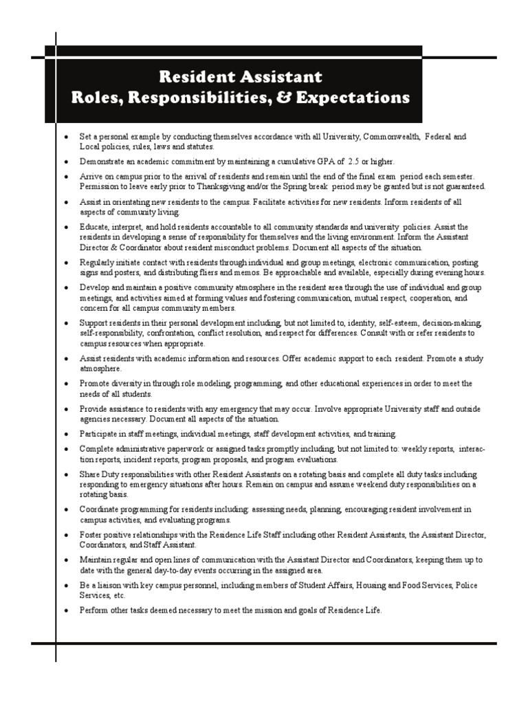 RA Roles Responsiblities Expectations 2012 | PDF | Cognition | Students