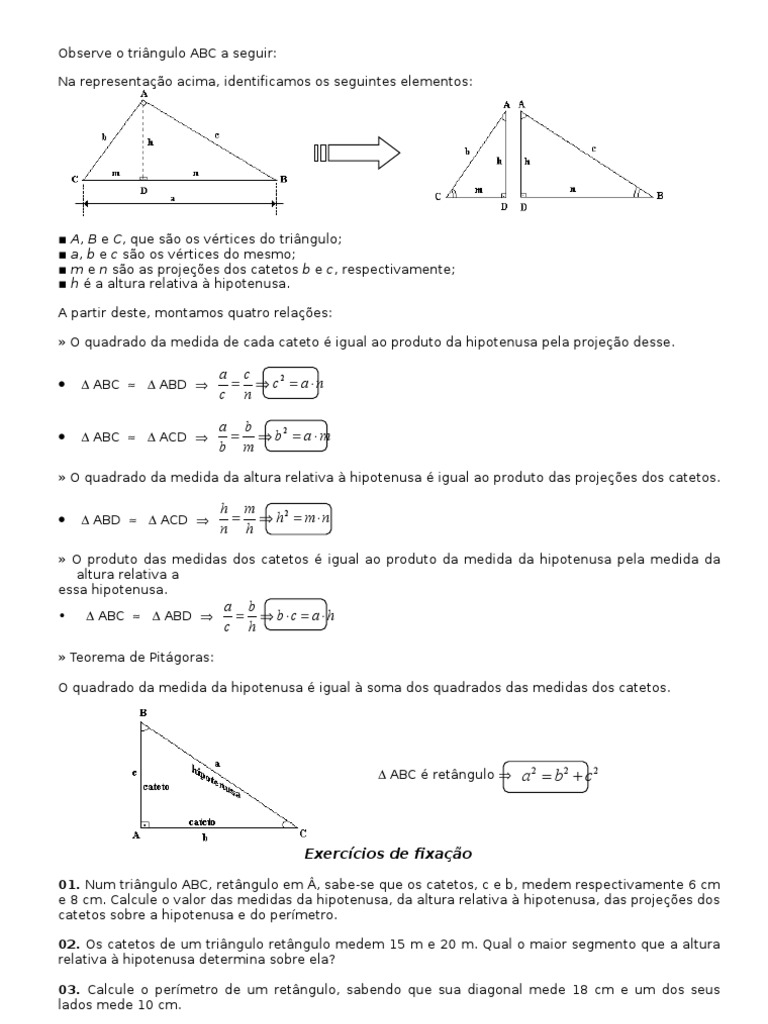 Relações Métricas No Triângulo Retângulo Pdf Triângulo Geometria