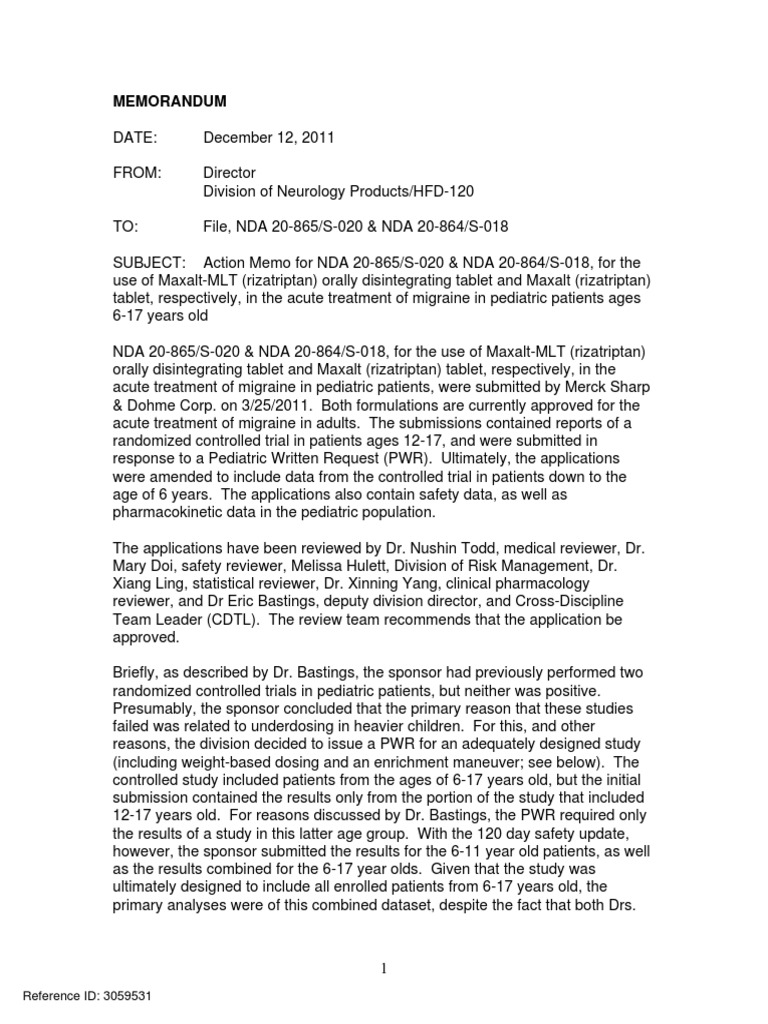 Memorandum: Reference ID: 3059531 | PDF | Clinical Trial | Placebo