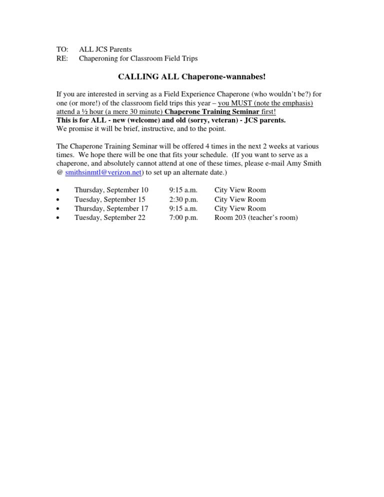 Chaperone Training Memo - 2 | PDF | Educational Environment | Learning