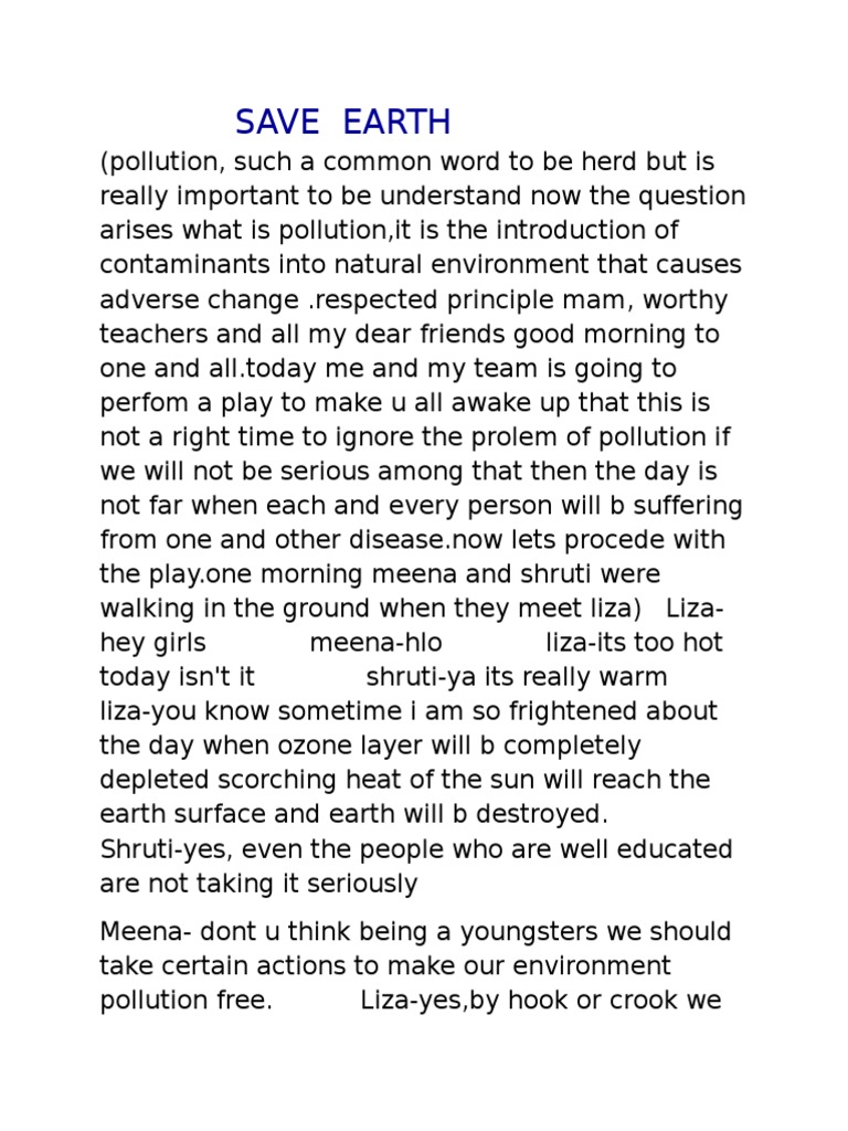 Script Save Earth, seminar | Environmental Issues | Environment