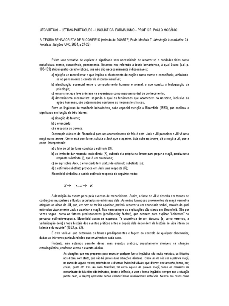 A Teoria Behaviorista de Bloomfiel PDF | PDF | Filosofia
