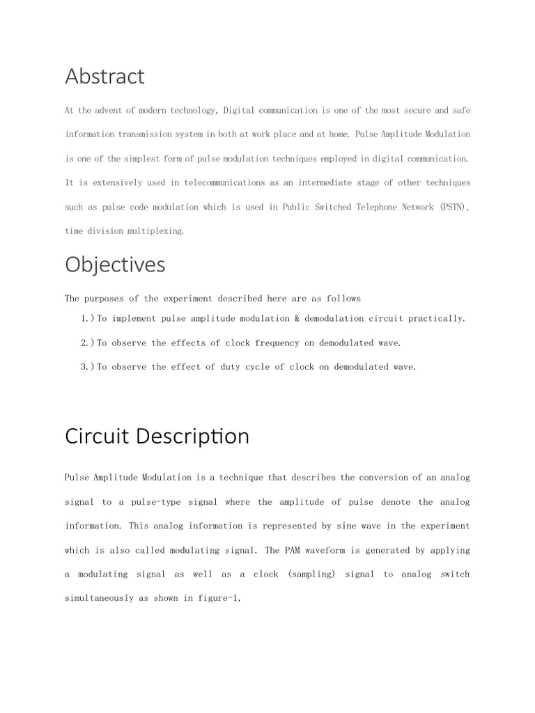 Pulse Amplitude Modulation And Demodulation Pdf Modulation Sampling