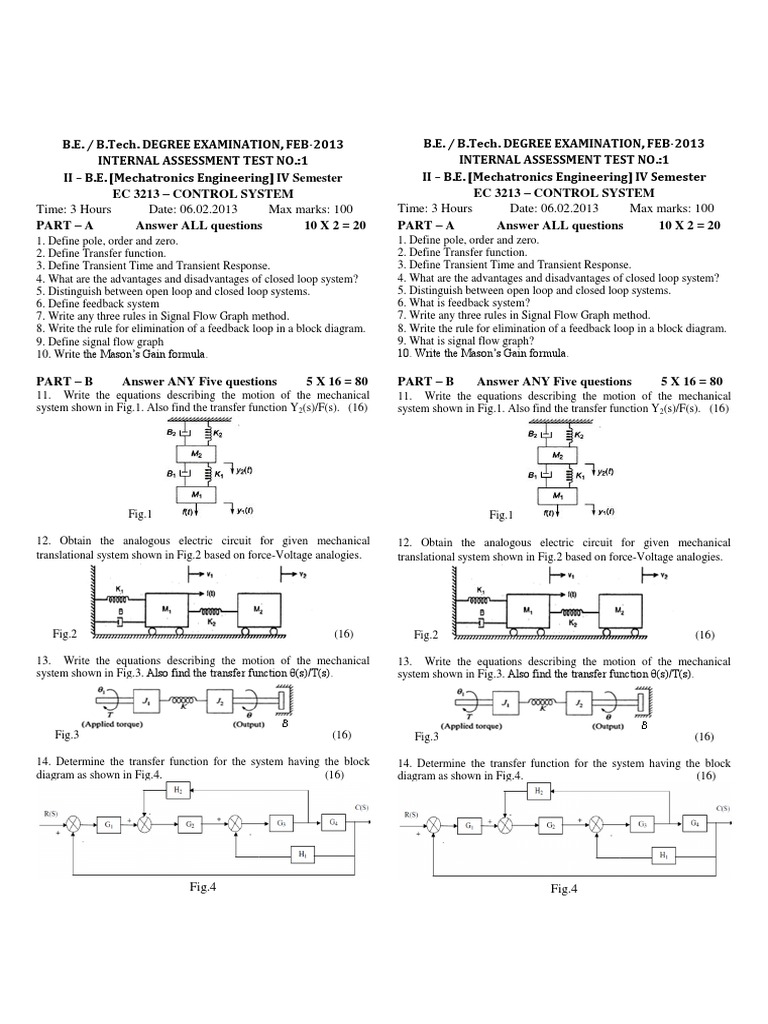 Control Systems Exam Paper 2013 | PDF | Control Theory | Function ...