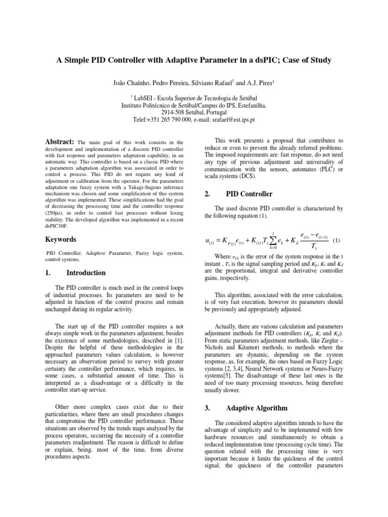 A Simple Pid Controller With Adaptive Parameter In A Dspic Pdf Control System Subroutine 3855