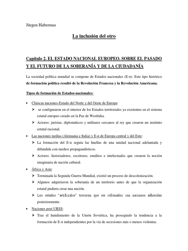 Habermas - La Inclusión Del Otro | PDF | Estado (política) | Nación