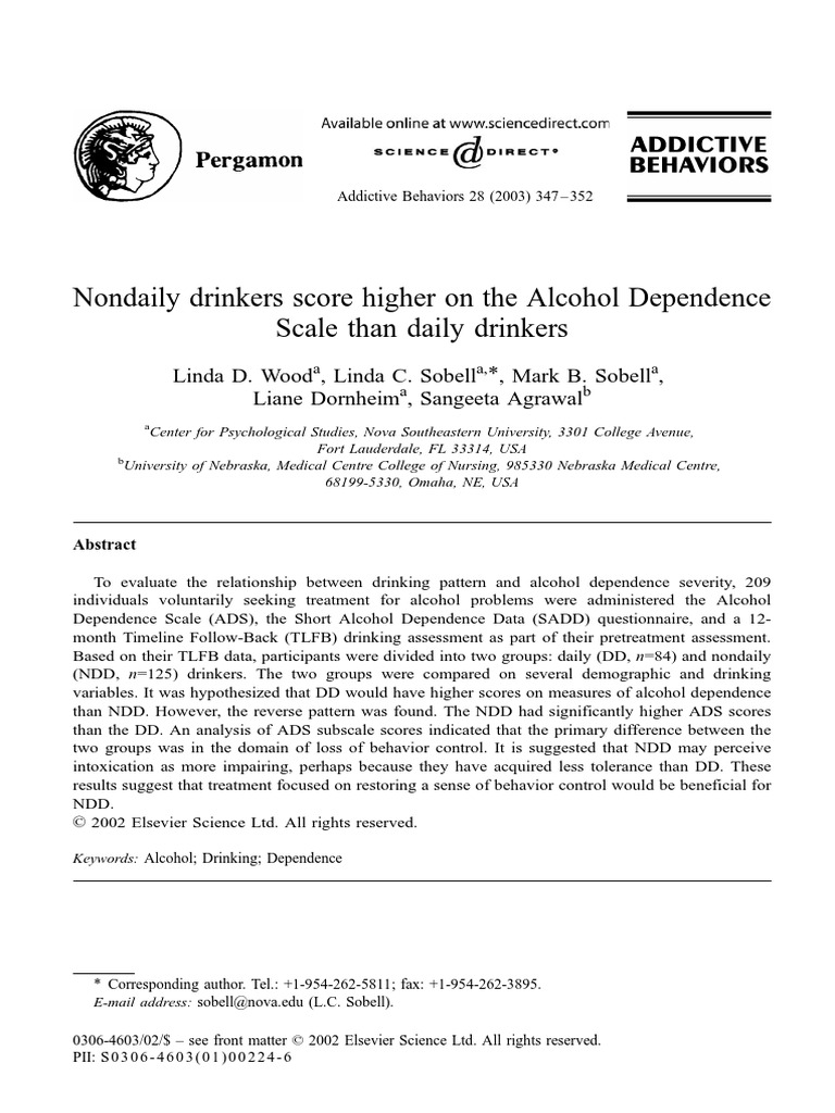 Nondaily Drinkers Score Higher On The Alcohol Dependence Scale Than ...