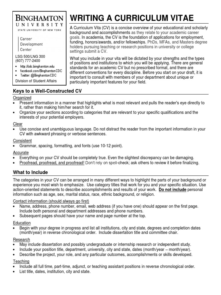 Writing A Curriculum Vitae: Keys To A Well-Constructed CV | PDF ...