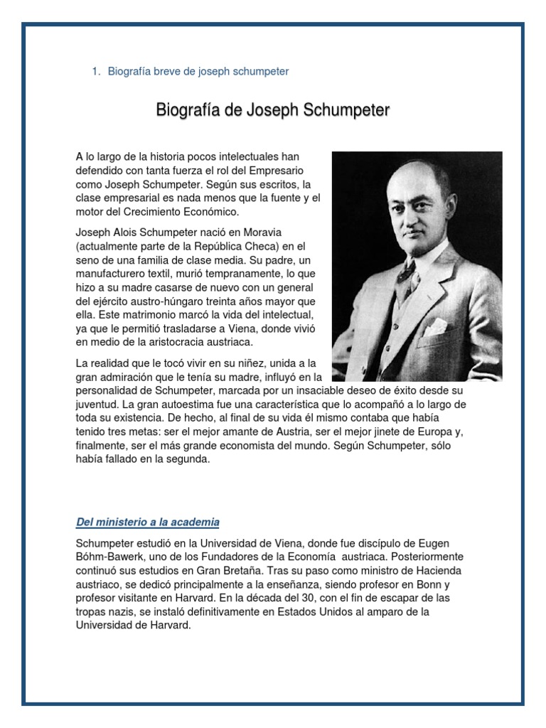 Biografía breve de joseph schumpeter | PDF | Innovación | Ciclo comercial
