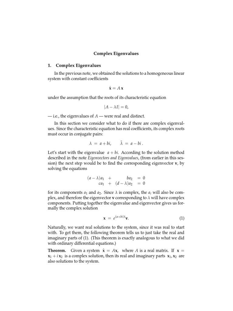 Complex Eigenvalue and Eigenvector | PDF | Teaching Methods & Materials