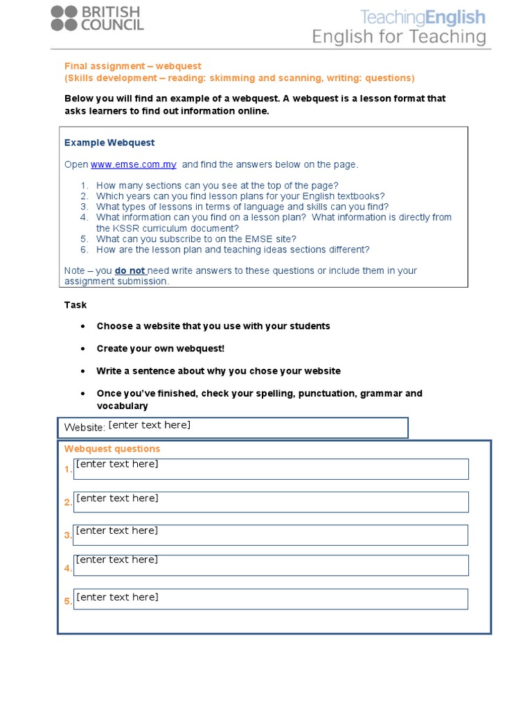 Webquest Assignment Guide | PDF