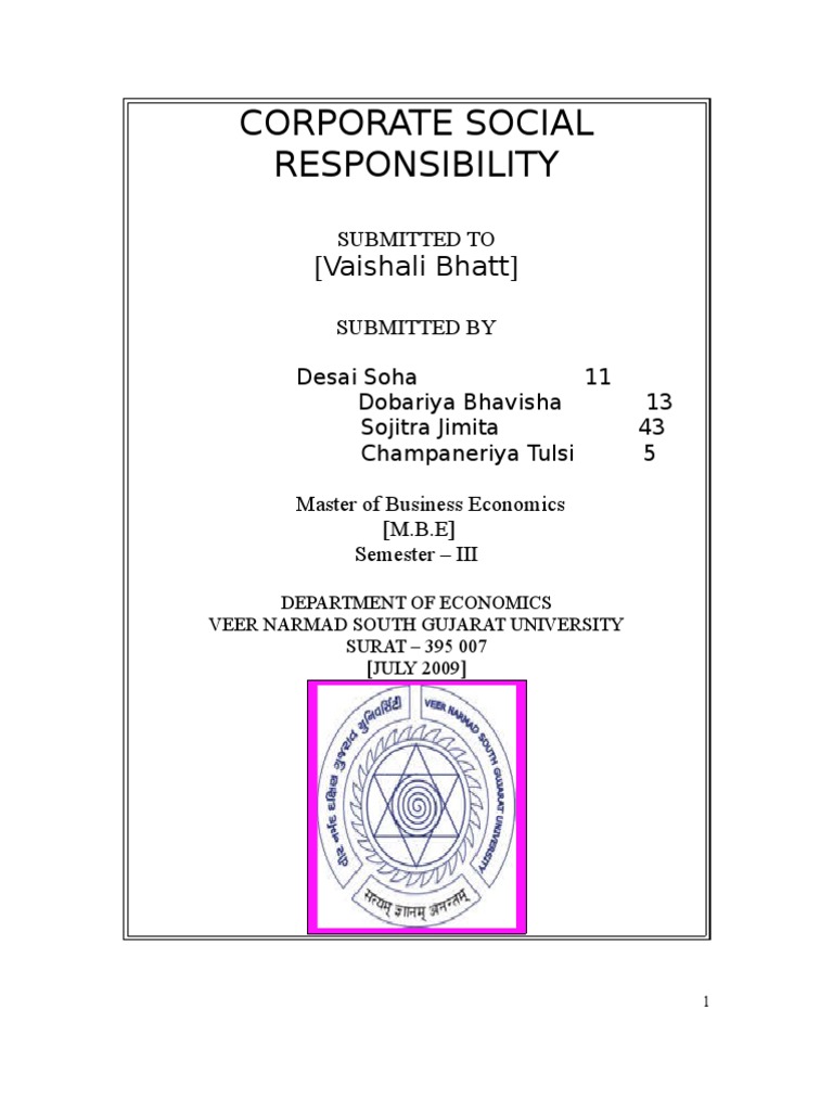 Corporate Social Responsibility: (Vaishali Bhatt) | PDF | Corporate ...