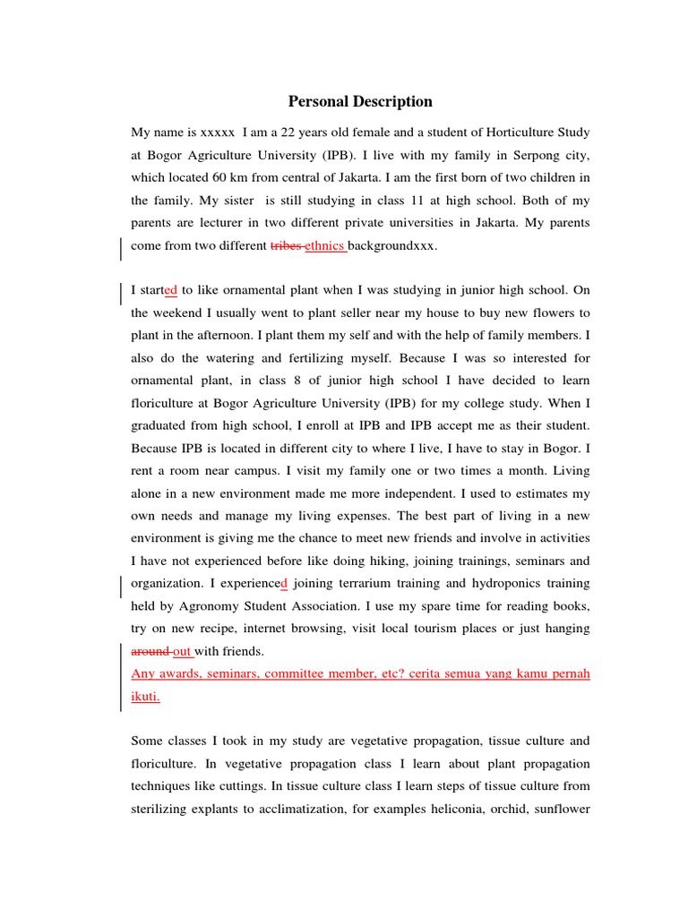 Contoh Personal Description-1 | PDF | Landscape | Land Management