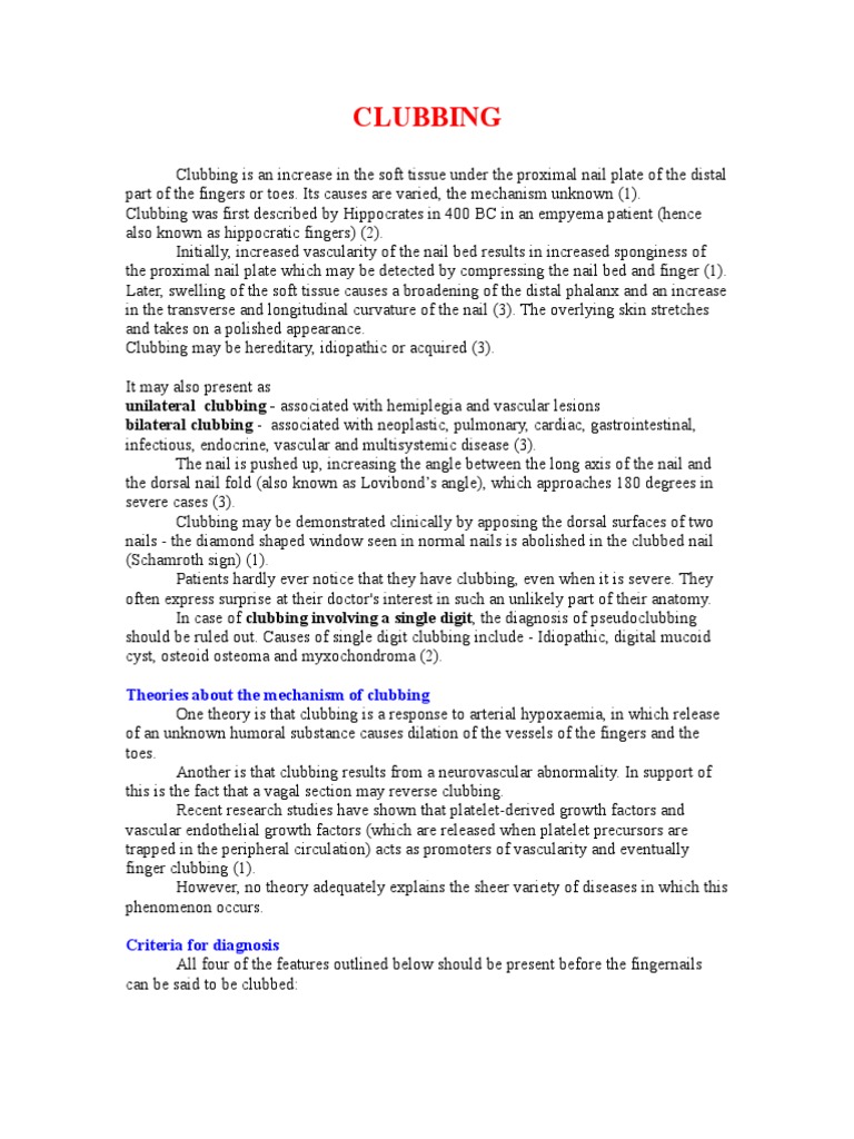 Understanding Clubbing: Causes & Mechanisms | PDF | Lung | Nail (Anatomy)