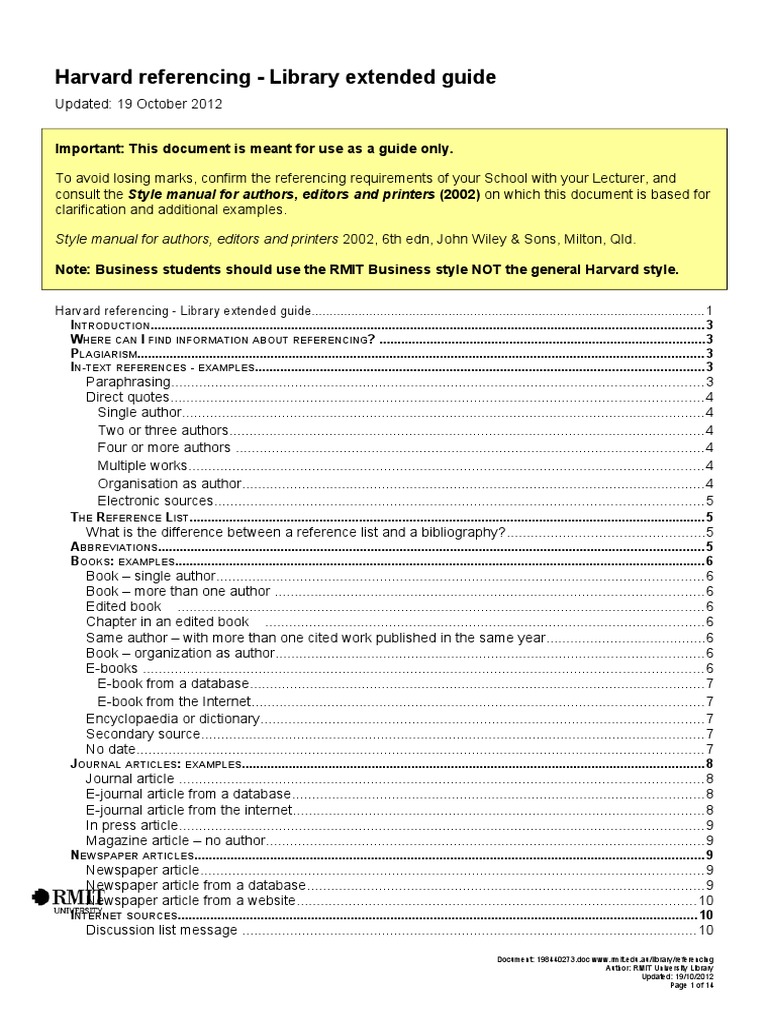 HARVARD Extended Guide | PDF | Citation | Publishing